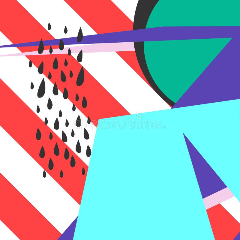 Geometric Pattern In Memphis 80s Style With Stripes Background, Drops ...