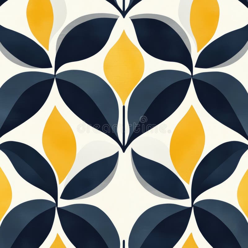 Geometric Pattern with Navy Blue, Mustard Yellow, and Grey Shapes on ...