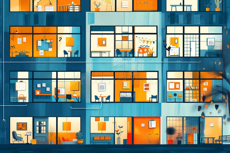 Geometric Pattern of a School Building with Windows Stock Illustration ...