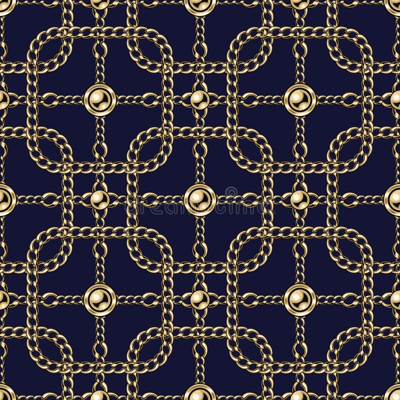 Geometric Pattern with Squares, Gold Chains, Beads Stock Vector ...