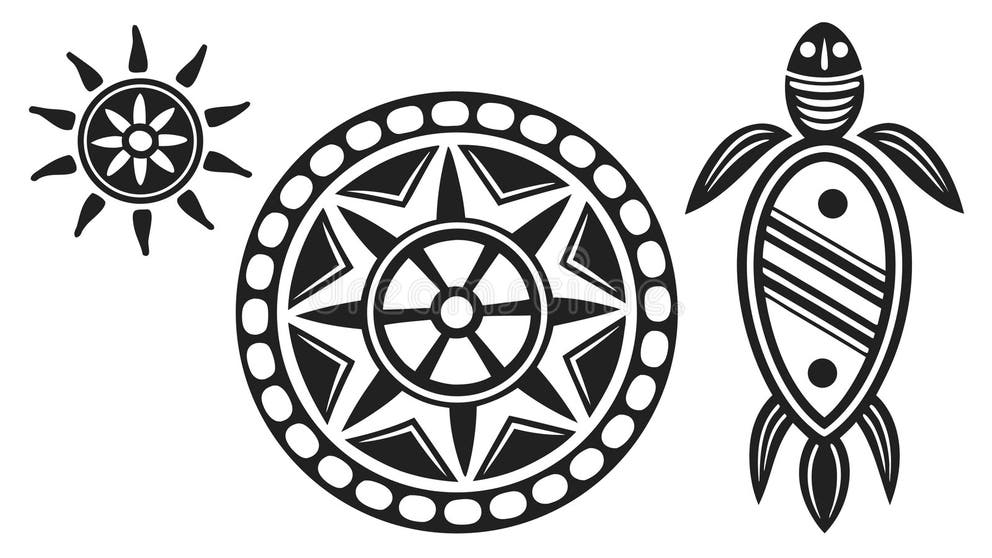 Geometric Pattern and Stylized Turtle, Cultural Motifs, Vector Design ...