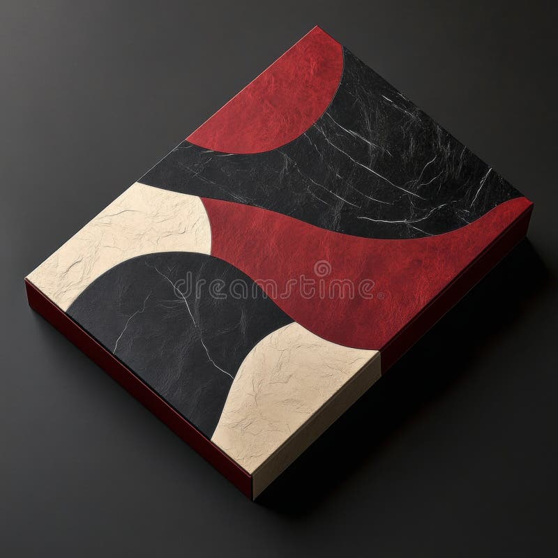 Geometric Patterned Box with Red and Black Marble Texture Stock Image ...