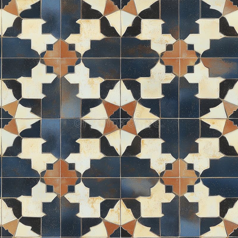 Geometric Patterned Floor Tiles with Star Motif and Earth Tones Stock ...