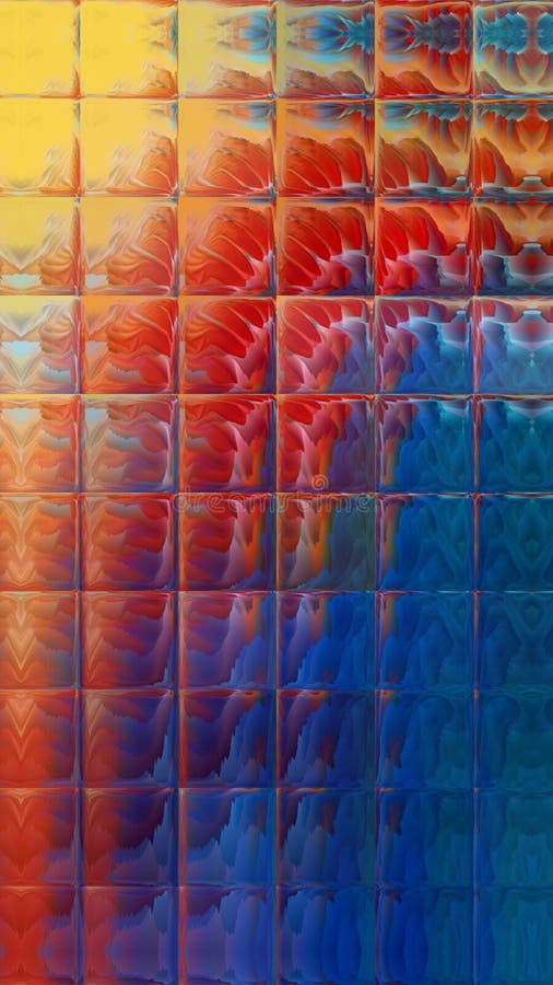 Geometric Patterned Glass Distortion Designs in Yellow Red and Blue ...