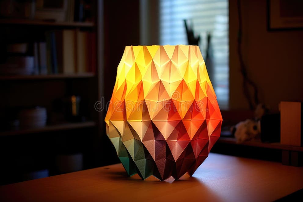 Geometric Patterns on a Finished Origami Lampshade Stock Image - Image ...