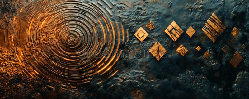 Geometric Patterns Float Against a Textured Backdrop with Glowing ...