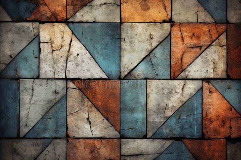 Geometric Patterns on Grunge Wall in Vivid Colors with Cracks, Textures ...