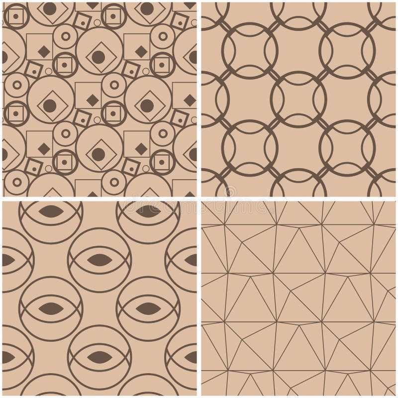 Geometric Patterns. Set of Beige and Brown Seamless Backgrounds Stock ...