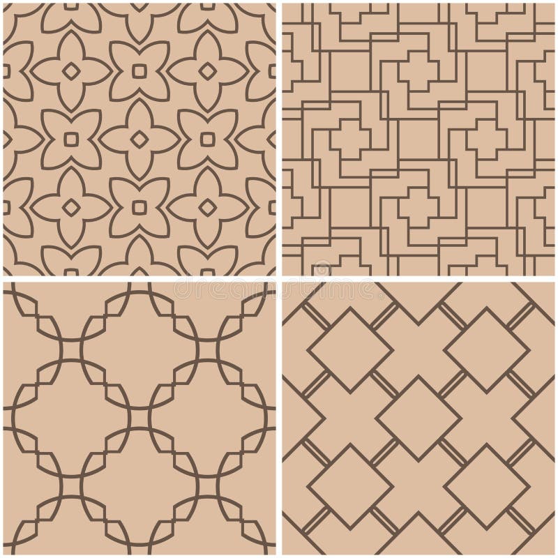 Geometric Patterns. Set of Beige and Brown Seamless Backgrounds Stock ...