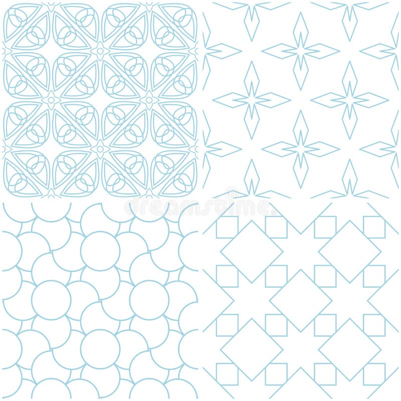 Geometric Patterns. Set Of Blue Elements On White. Seamless Backgrounds ...