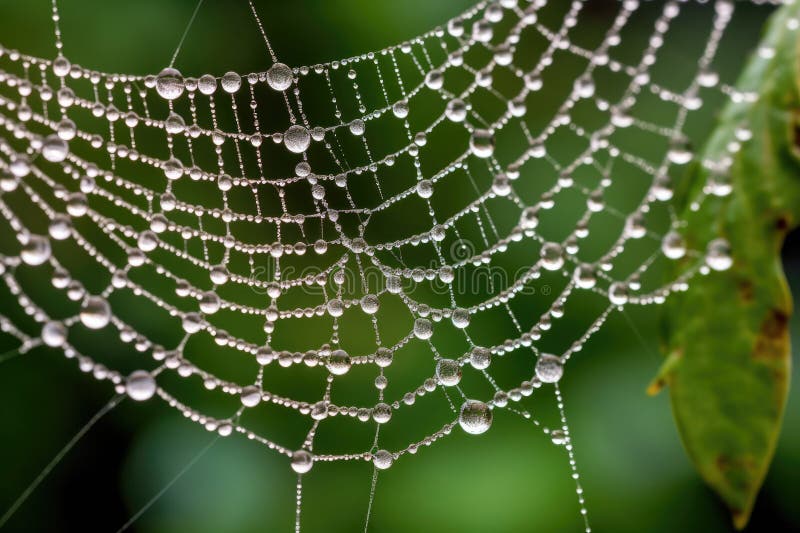 Geometric Patterns in a Spider Web with Dewdrops Stock Illustration ...