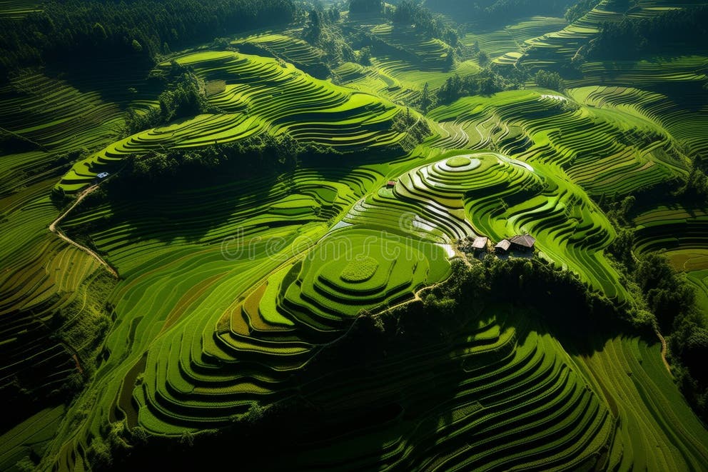 Geometric Patterns of Terraced Paddy Fields Stock Illustration ...