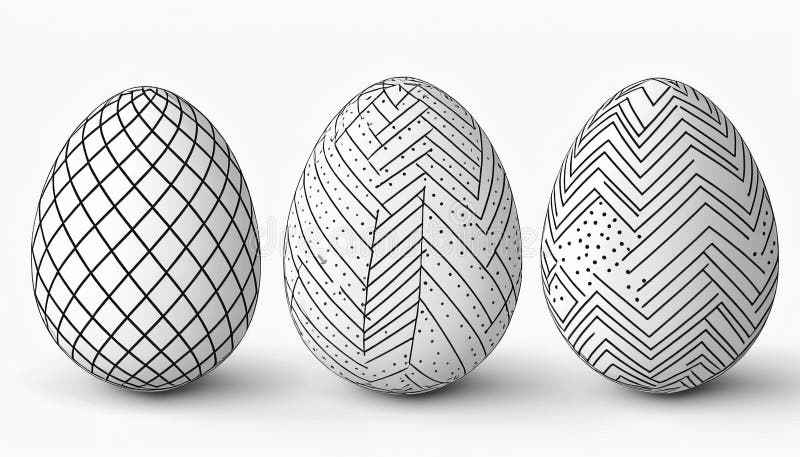 Geometric Patterns on White Eggs: Minimalist Black Line Designs Stock ...