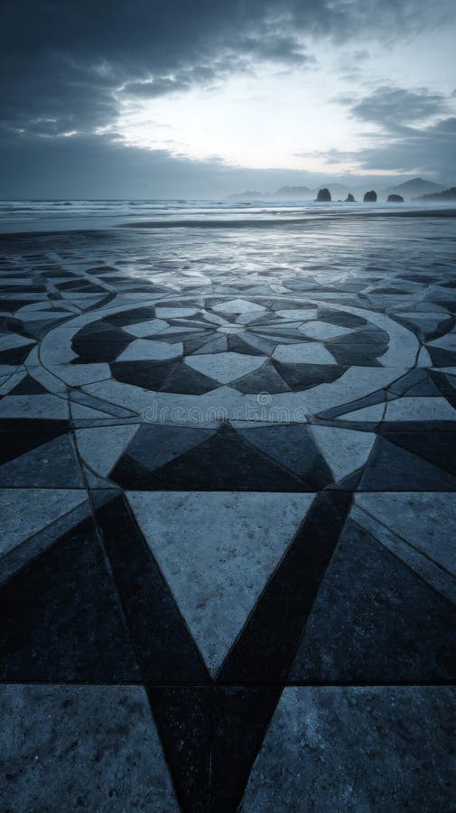 Geometric Pavement Pattern at a Coastal Beach at Dawn Stock ...