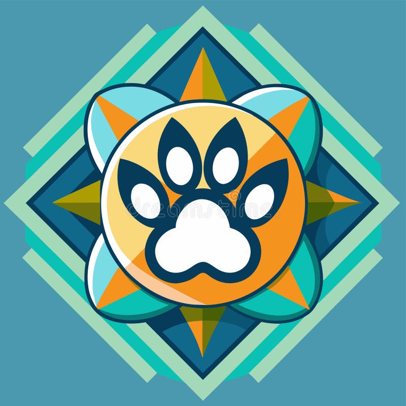 Geometric Paw Print Design with Starburst Background, Clean, Geometric ...
