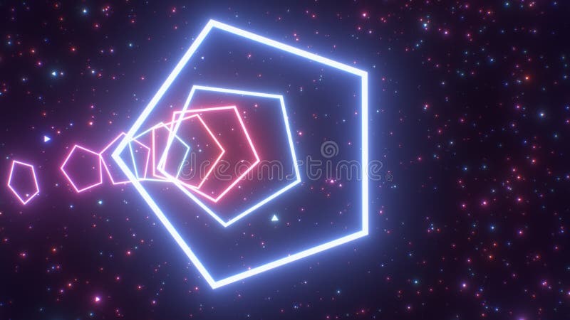 Geometric Pentagon Shape Neon Light Tunnel Roller Coaster Fly through ...