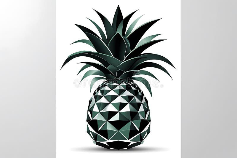 Geometric Pineapple with Dark Green Leaves Art Stock Illustration ...