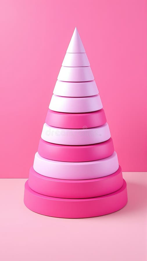 Geometric Pink Cone with Gradient Stacked Discs on Pastel Background ...