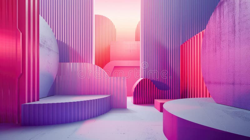 Geometric Pink and Purple Structures with Spherical Shapes. Digital Art ...