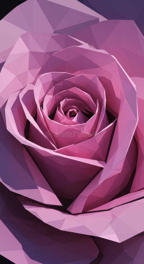 Geometric Pink Rose Design with Polygonal Low Poly Art Style Stock ...