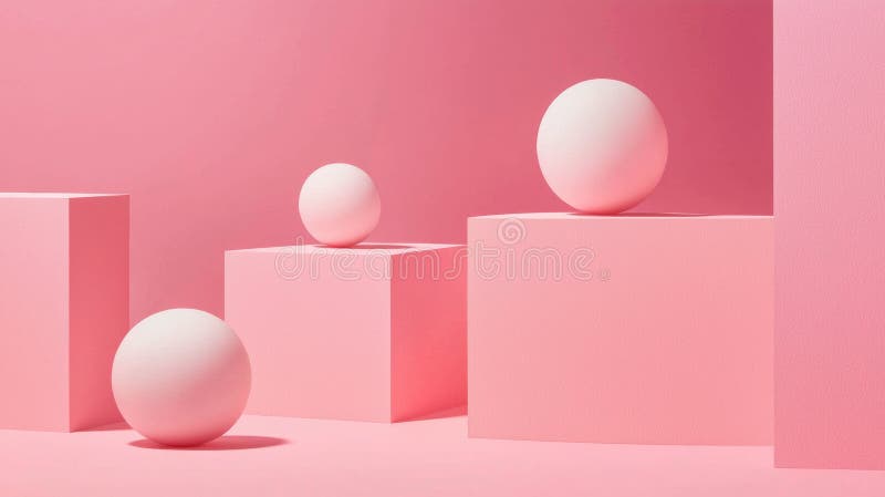 Geometric Pink Spheres on Matching Pastel Blocks Stock Image - Image of ...