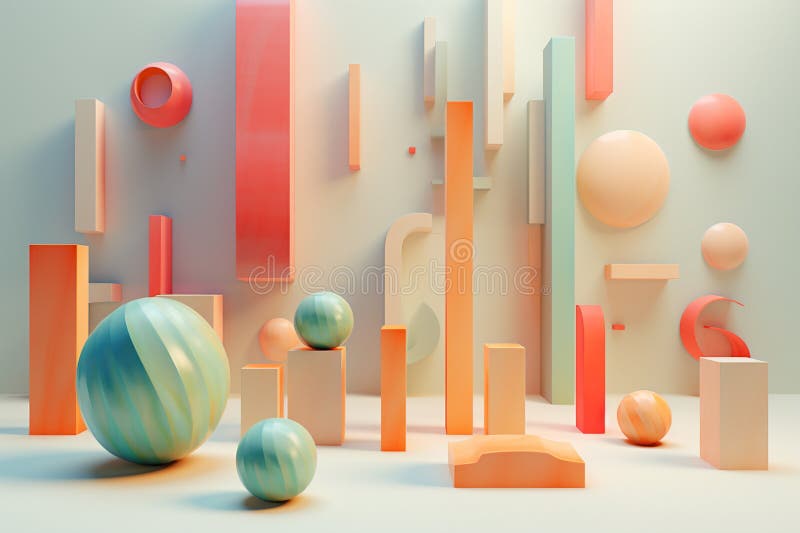Geometric Playfulness with a Mix of 3D Shapes in Pastel Hues, Perfect ...