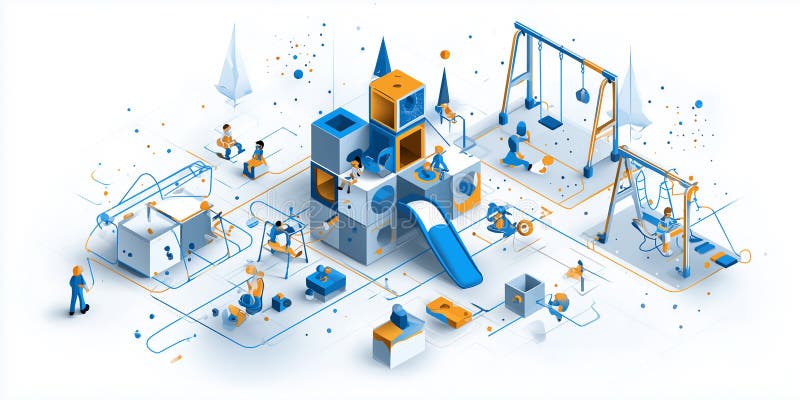 Geometric Playground Scene with Elevated Platforms Stock Illustration ...