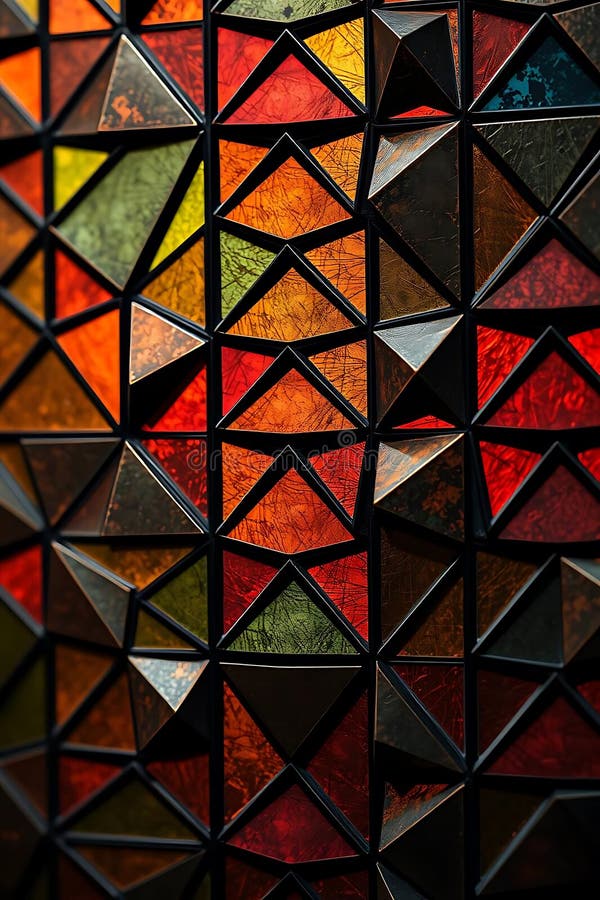 Geometric Prism Mosaic of Textured Triangles with Varied Colorful ...