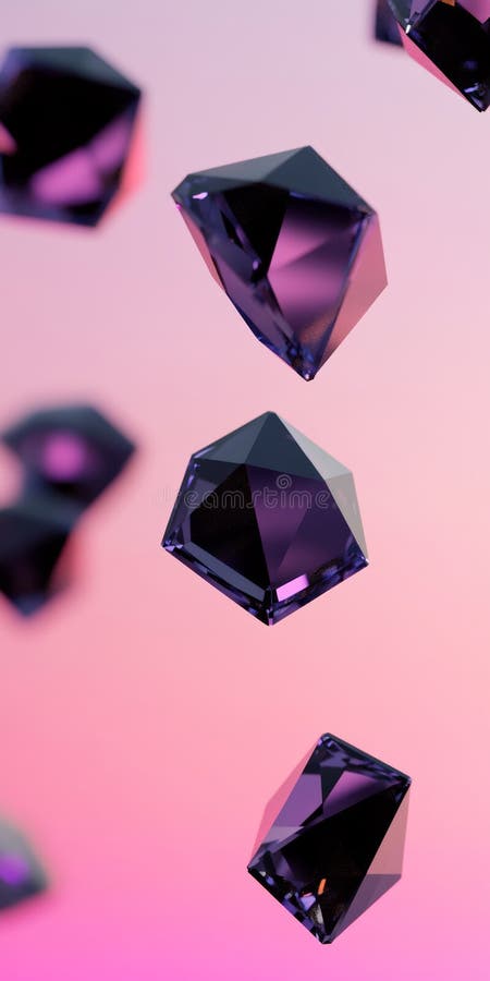 Geometric Purple Crystals Floating Against a Soft Pink Gradient ...