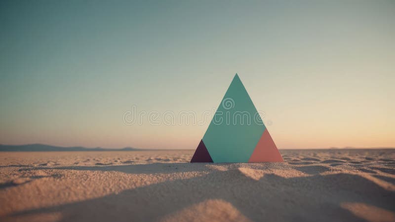 Geometric Pyramid on a Sandy Beach at Sunset Stock Photo - Image of ...