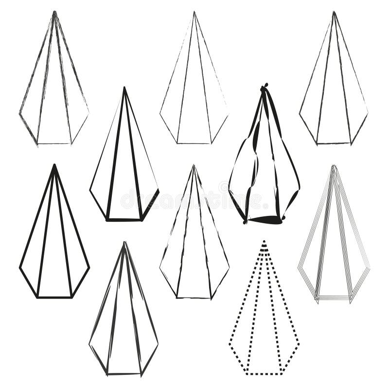 Geometric Pyramid Shapes. Abstract Line Art. Black and White. Vector ...