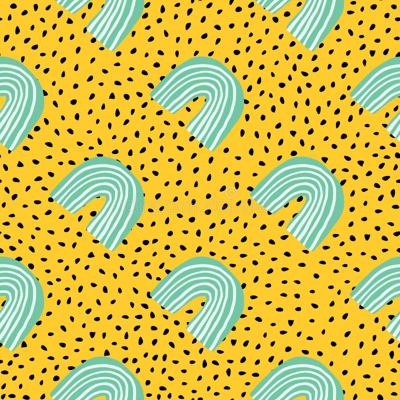 Geometric Rainbow Shapes Seamless Pattern on Dots Background. Doodle ...