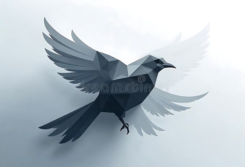 Geometric Raven in Flight Against White Backdrop Stock Photo ...