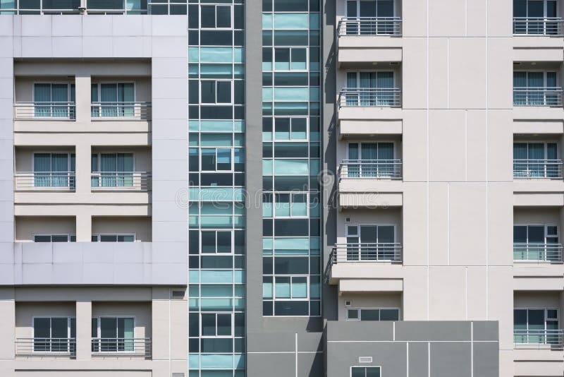 Glass Windows and Balcony on Exterior View of Modern High Building ...