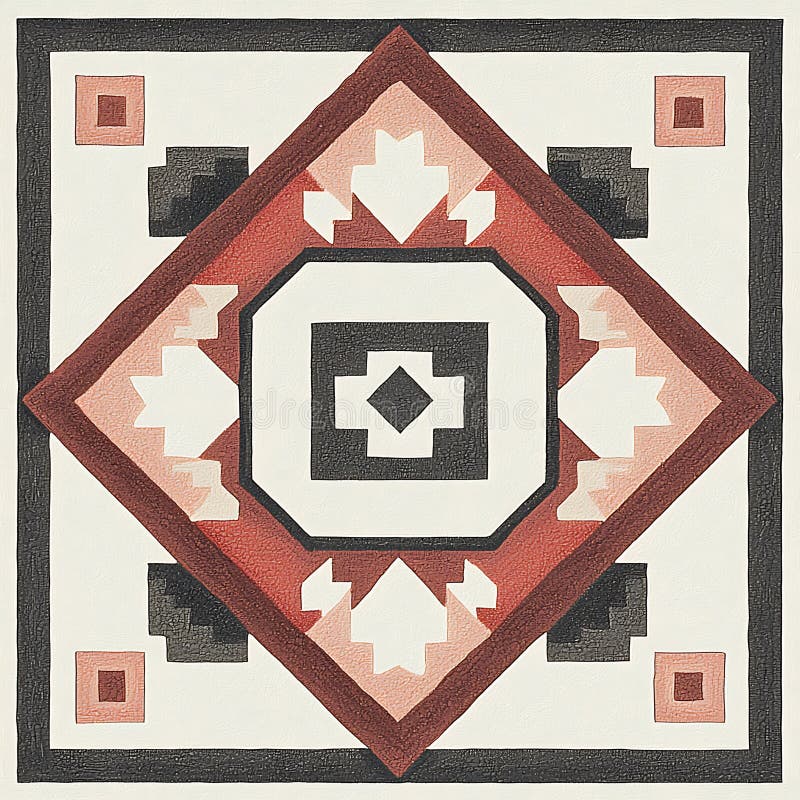 Geometric Red and Black Pattern Tile Design Stock Illustration ...