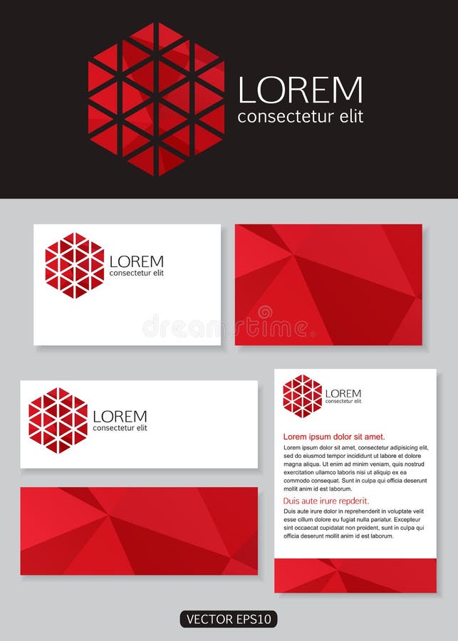 Geometric Red Logo Icon Design with Business Cards Stock Vector ...