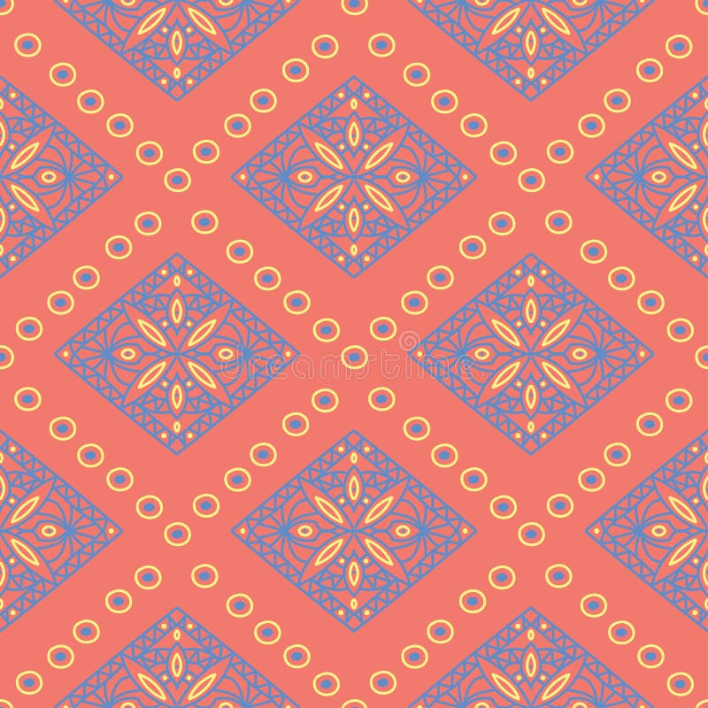Geometric Red Orange Seamless Pattern. Bright Background with Blue and ...