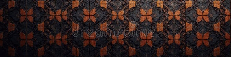 Geometric Repeating Motif, Dark Wood Grain Effect, Aged Look, Brown ...