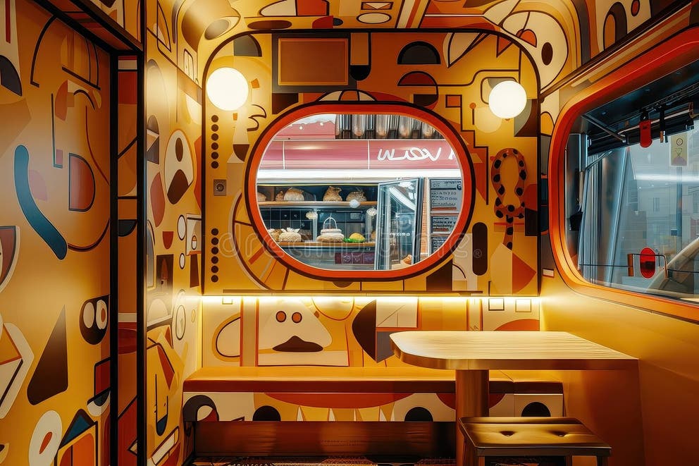 Geometric Restaurant Booth with Window View Stock Illustration ...