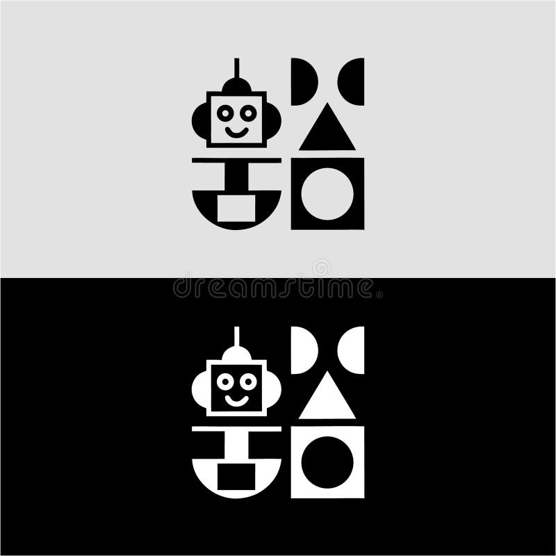 Robot Toy Geometric Shapes Logo Design Vector Illustration for Kids ...