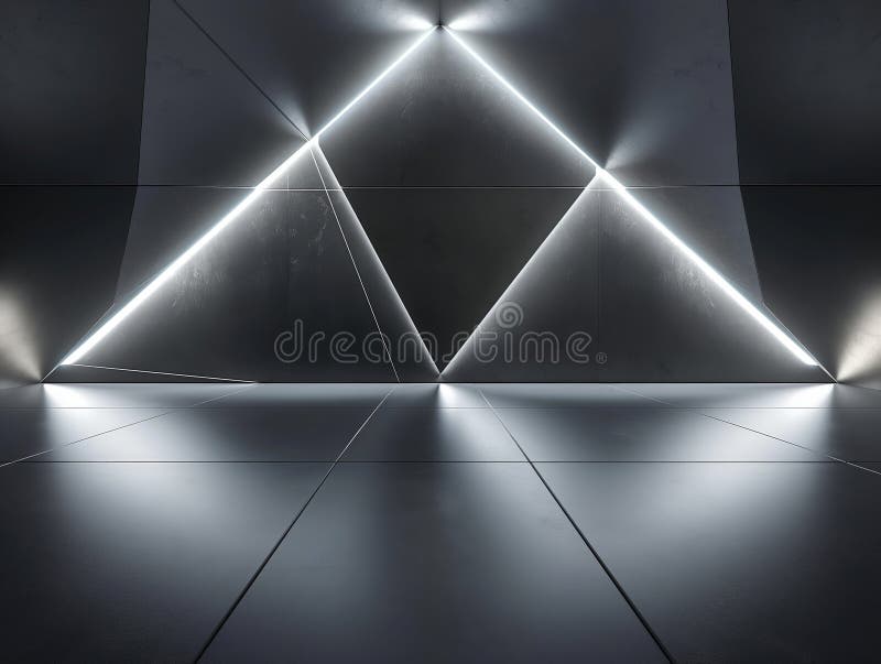 Geometric Room with Illuminated Triangular Design Stock Image - Image ...