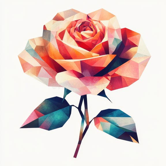 Geometric Rose Low Poly Floral Art, Rose, Polygon Art Stock ...