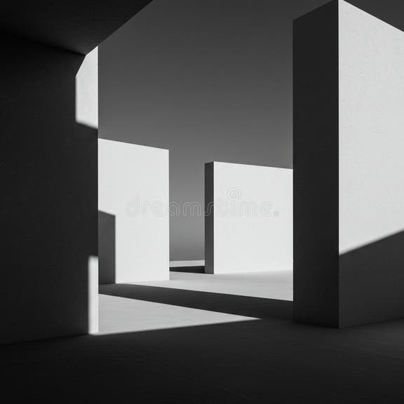 Geometric Scene Featuring Large White Rectangular Structures Casting ...