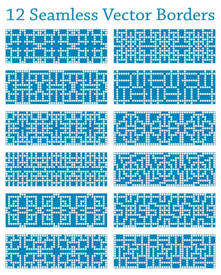 12 Geometric Seamless Borders Based on Square Patterns, Vector ...