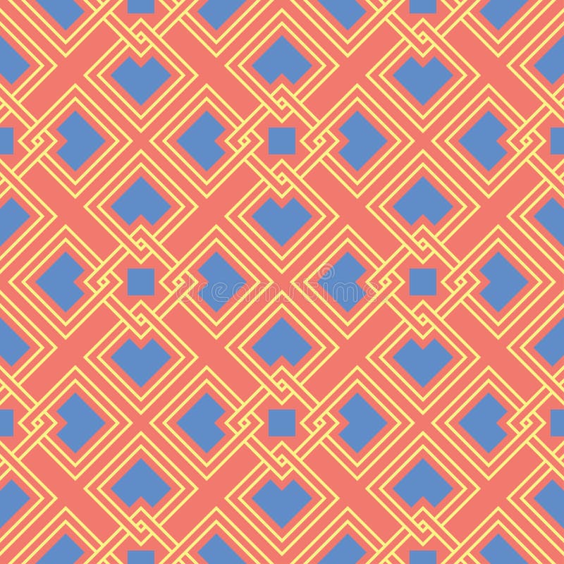 Geometric Seamless Pattern. Bright Red Background with Blue and Yellow ...