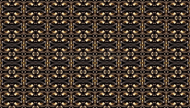 Geometric Seamless Pattern with Golden Twisted Elements on a Black ...