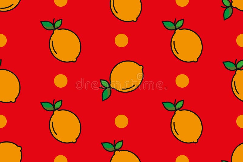 Geometric Seamless Pattern with Lemon on a Red Background Stock ...
