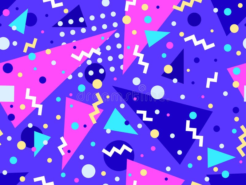 Geometric Seamless Pattern with Memphis Elements in 80s Style. Colorful ...