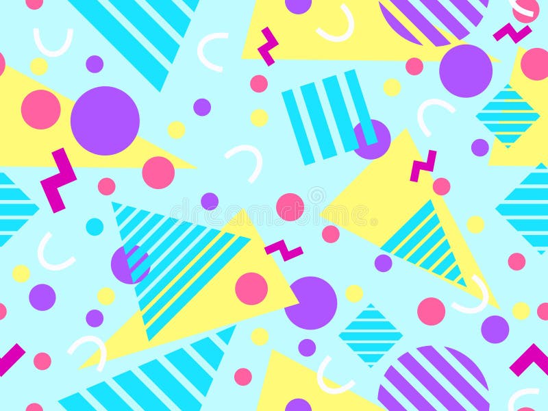 Geometric Seamless Pattern with Memphis Elements in 80s Style. Colorful ...