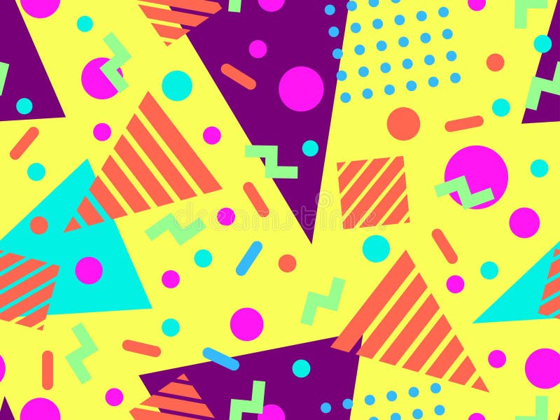 Geometric Seamless Pattern with Memphis Elements in 80s Style. Colorful ...